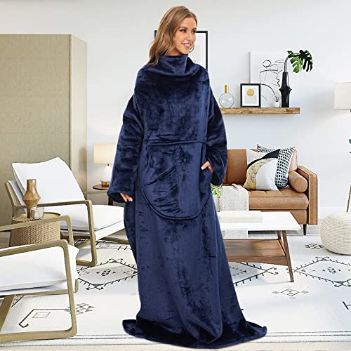 THREE POODLE Fleece Wearable Blanket with Sleeves for Women Men Adults, Super Soft, Warm Cozy Plush Sleeved Throw Blankets with Arms