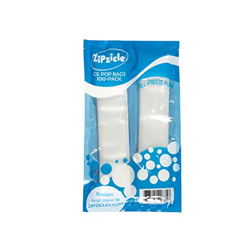 Zipzicle 100 Recyclable Ice Popsicle Mold Bags | BPA free Freezer Tubes with strong Zip Lock Seals | Original Patented | Make Cocktail Pops, Fruit Bars, Healthy Snacks | Family Parties, clear (ZIP100)
