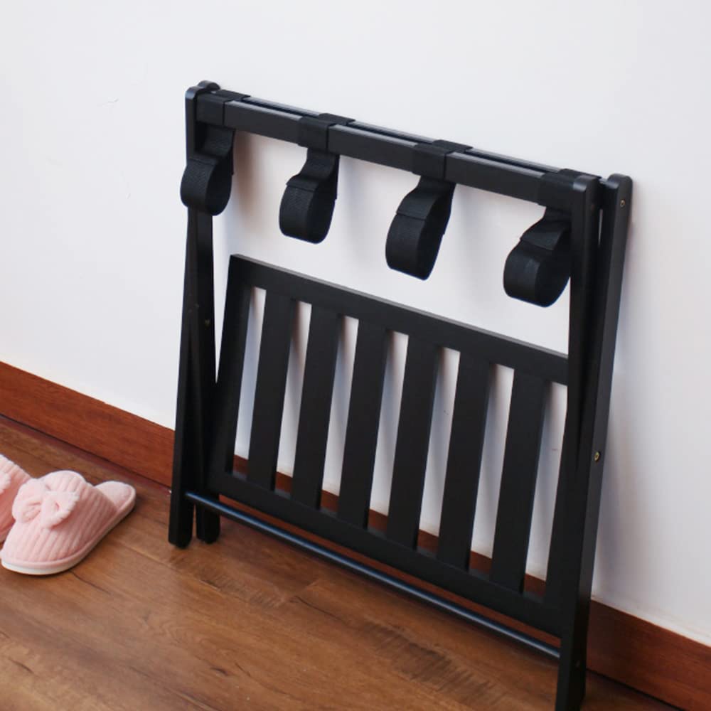 YIPONYT Luggage Rack Black Suitcase Stand Household Wood Folding Shelf,Folding Storage Rack Double Layer Luggage Rack for Guest Room Bedroom Hotel