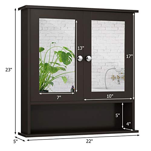 UJOYPAYD Wall Mount Medicine Cabinet Wood Wall Storage Cabinet with 2 Doors Shelf Wall Hanging Mirror Cabinet Organizer w/Adjustable Shelf for Bathroom,Living Room Kitchen (Brown)