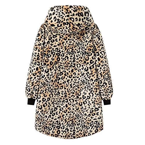 ANDSTAR Wearable Blanket Hoodie, Oversized Hooded for Women and Men, Comfy Sweatshirt with Giant Pocket （Leopard Print）