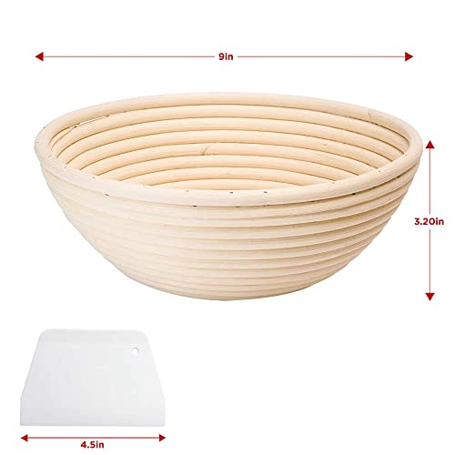 2 Pack 9 Inch Round Bread Proofing Basket for Sourdough Bread - Bread Basket Baking Bowl With Bread Lame & 5 Blades,Dough Scraper and Linen Liner Cloth Banneton Proofing Basket for Home Bakers