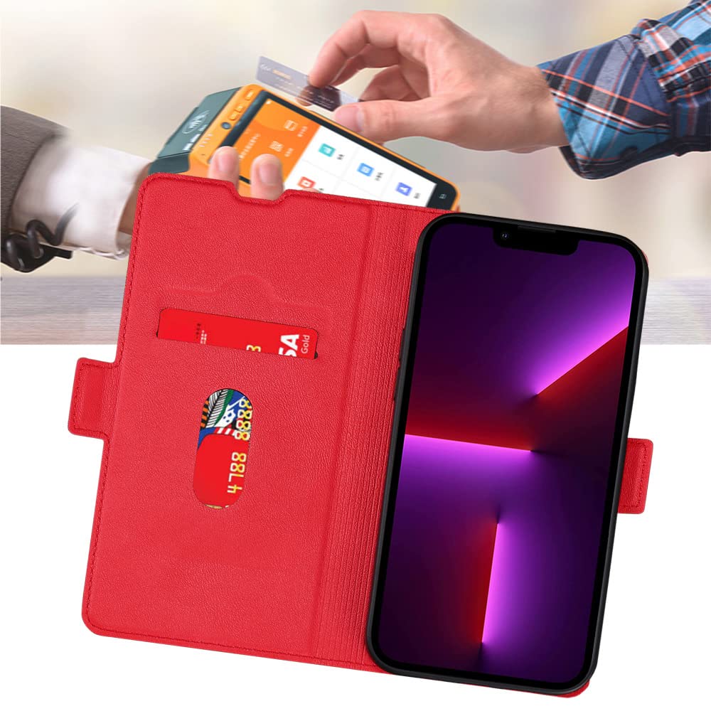 Fansipro Phone Cover Wallet Folio Case for Samsung Galaxy S9 Plus, Premium PU Leather Slim Fit Cover for Galaxy S9 Plus, 1 Card Slot, Handy, Red