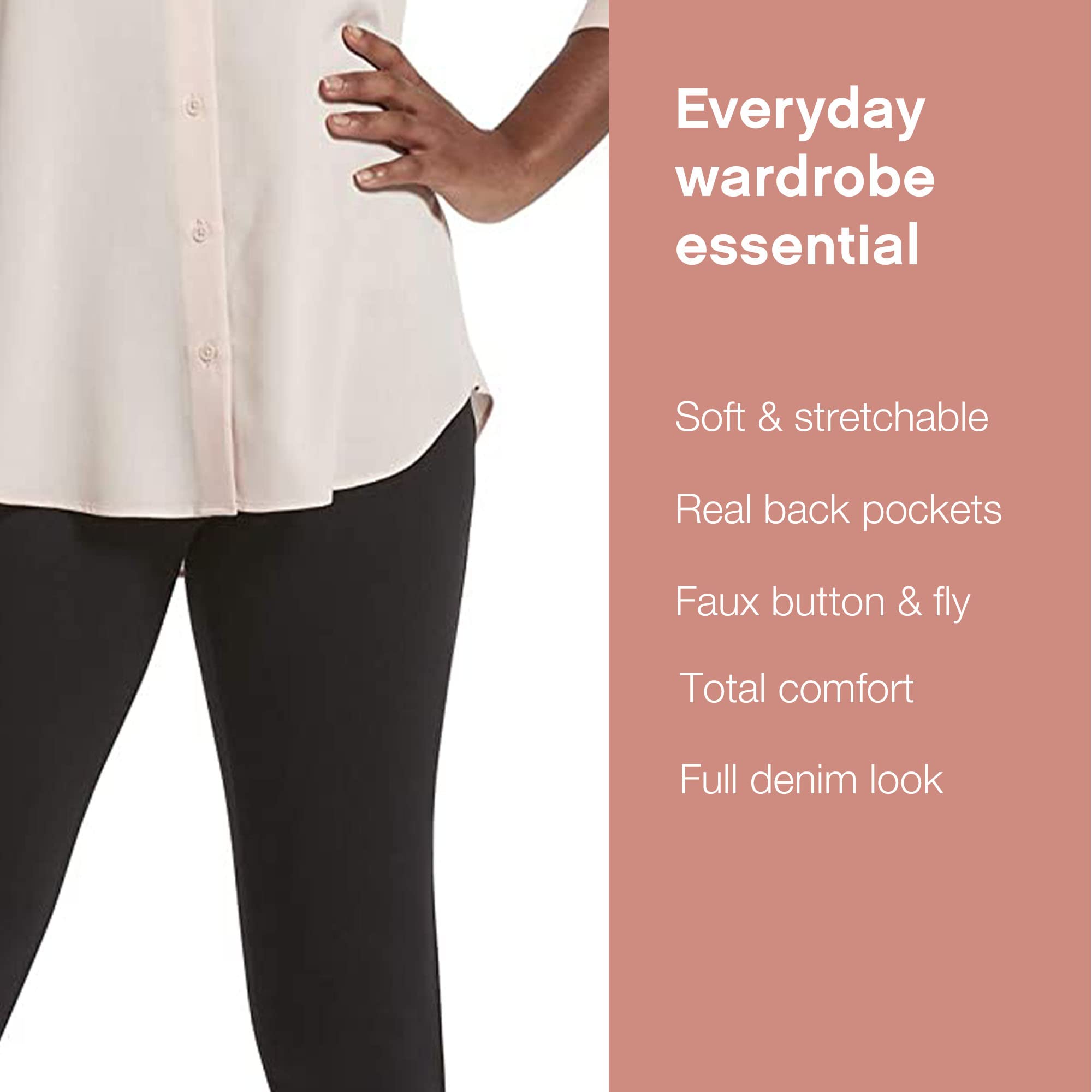 No nonsense Plus Classic Denim Leggings-Jeggings for Women with Real Back Pockets, High Waisted Stretch Jeans, Medium Wash, 1X