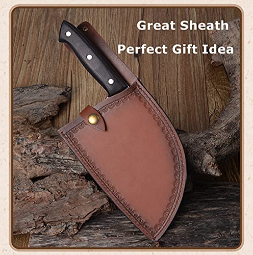 Forging Serbian Chef Knife Kitchen Chef Knives Full Tang High Carbon Clad Steel Almasi Butcher Cleaver with Leather Sheath (B-Almasi Knife)