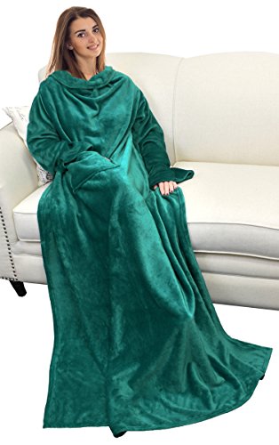 Catalonia Wearable Blanket with Sleeves and Pocket, Cozy Soft Fleece Mink Micro Plush Wrap Throws Blanket Robe for Women and Men, Gift for Her