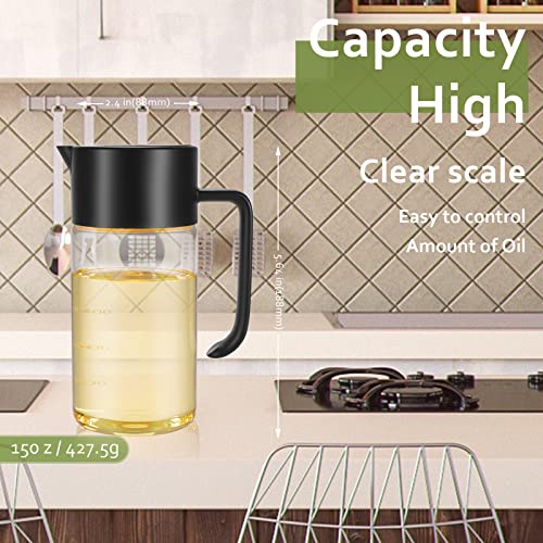 TrendPlain Olive Oil and Vinegar Dispenser Bottle for Kitchen - One Pinch Open & Auto Flip Cap Oil Dispenser with Measurements - Olive Oil Bottle with Non-Drip Spout (500ml/17oz) Black