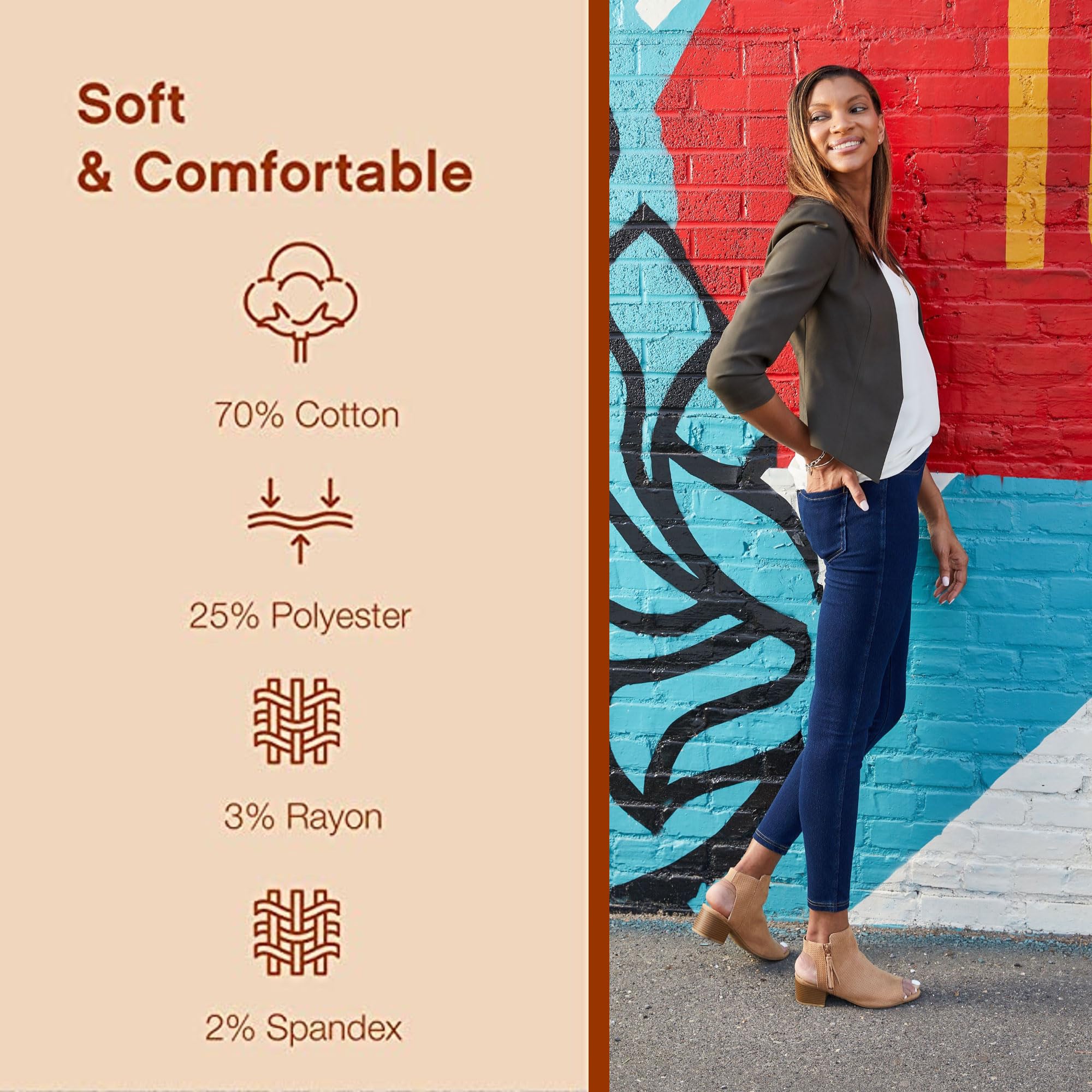 No nonsense Plus Classic Denim Leggings-Jeggings for Women with Real Back Pockets, High Waisted Stretch Jeans, Medium Wash, 1X