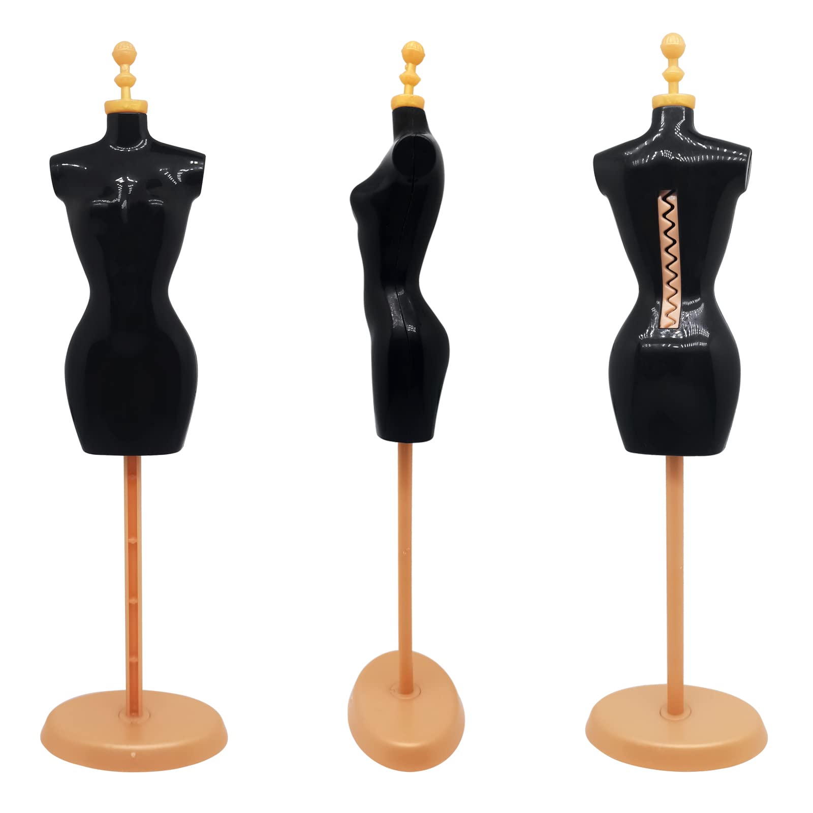 Doll Dress Form Mannequin Dress Form Torso Stand with Base Stand for Apparel Design and Costume Jewelry Display(Black Gold,4pcs)