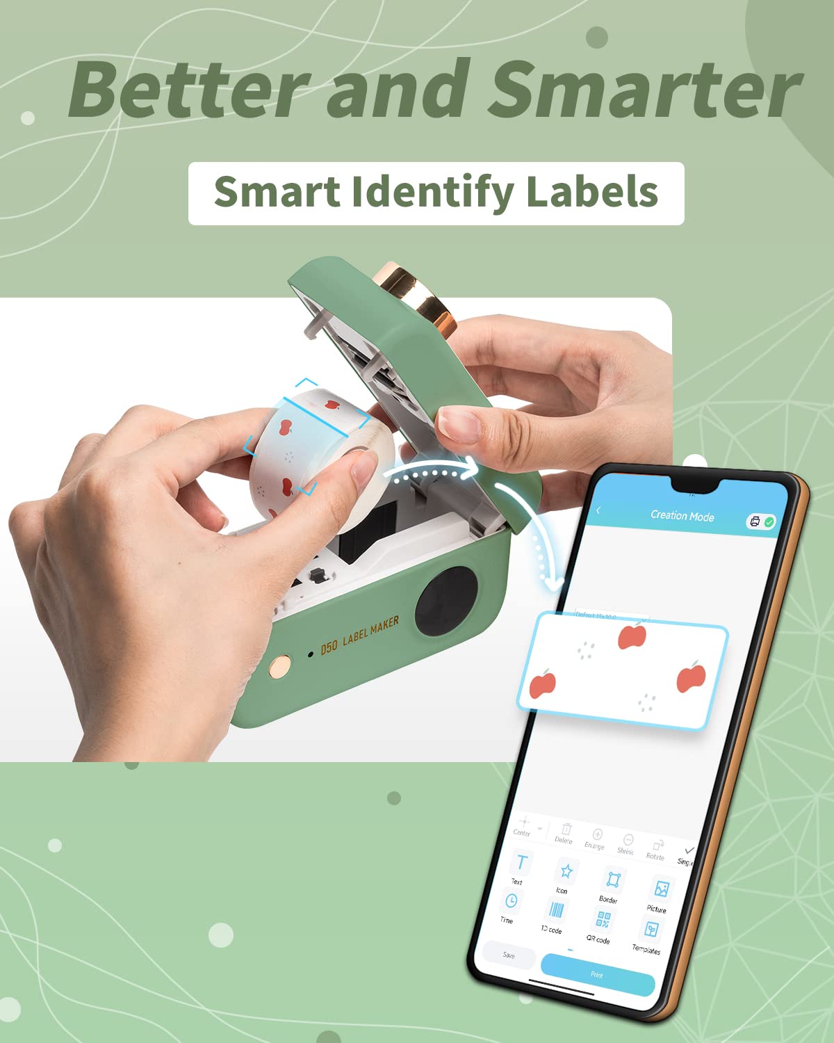 Phomemo D50 Label Maker with 3 Rolls Transparent Adhesive Label 20mm*6mm