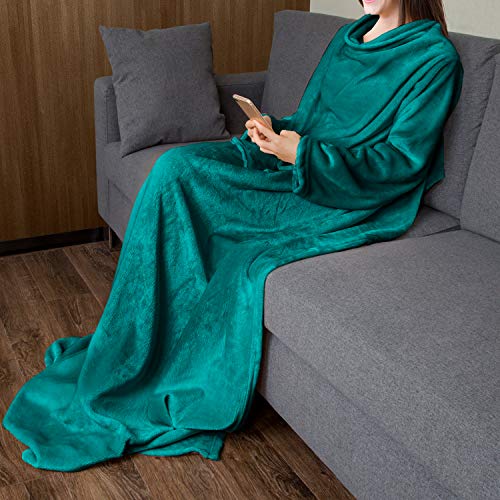 Catalonia Wearable Blanket with Sleeves and Pocket, Cozy Soft Fleece Mink Micro Plush Wrap Throws Blanket Robe for Women and Men, Gift for Her