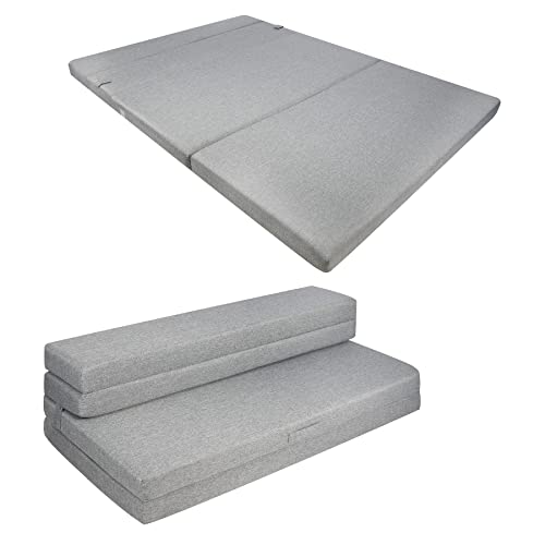 Varbucamp 4 Inch Folding Mattress, Memory Foam Portable Mattress and Sofa Bed with Washable Cover for Guest, Camping, Bedroom, Gray(80'' x 59'' x 4'')