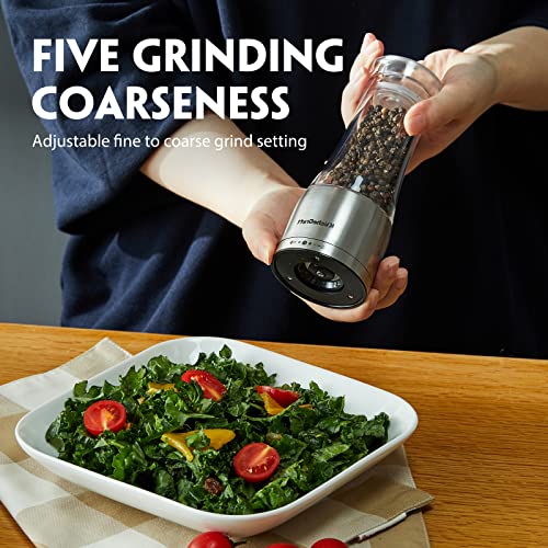 Pepper Grinder - KucheCraft Intuitive Salt Grinder or Pepper Grinder Refillable - Stainless Steel Manual Pepper Mill with Aroma Sealable Cap - Up to 5 Preset Grind Sizes