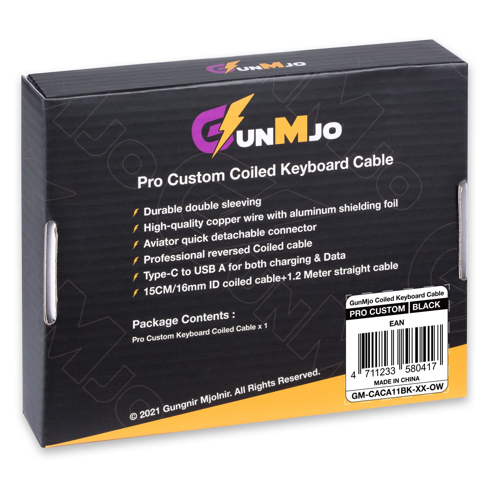 GUNMJO Pro Custom Coiled USB C Cable for Gaming Keyboard, Double-Sleeved Mechanical Keyboard Cable with Detachable Metal Aviator, 1.5M USB-C to USB-A, Classic Black Color