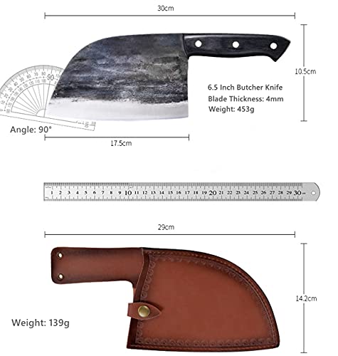 Forging Serbian Chef Knife Kitchen Chef Knives Full Tang High Carbon Clad Steel Almasi Butcher Cleaver with Leather Sheath (B-Almasi Knife)