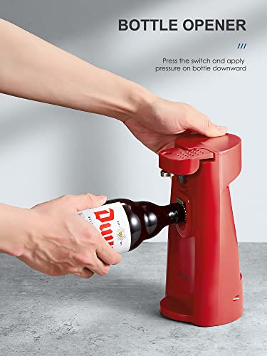 Electric Can Opener, Reemix Automatic Can Opener with Knife Sharpener and Bottle Opener 3 in 1, Easy Push Down Lever (Red)