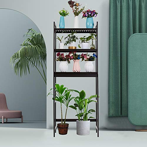 Bathroom Over The Toilet Organizer Storage Rack with Adjustable Shelves 3 Tier Bamboo Freestanding Shelf Plant Stand Multipurpose Organizer Space Saver for Laundry, Balcony,Brow