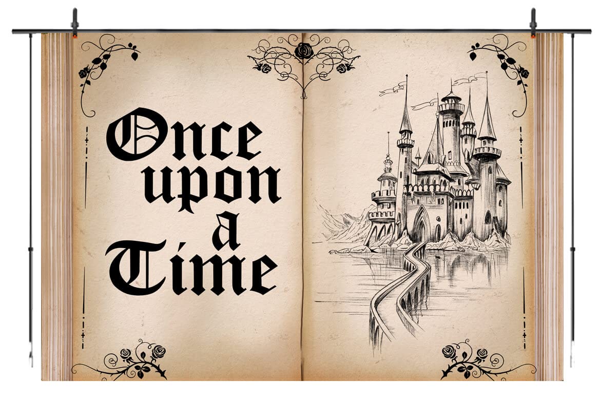 Fairy Tale Books Backdrops Once Upon a Time Ancient Castle Princess Romantic Story Photography Background Kids Baby Shower Banner Backdrop Wedding Birthday Party Cake Table Decorations 10x7ft