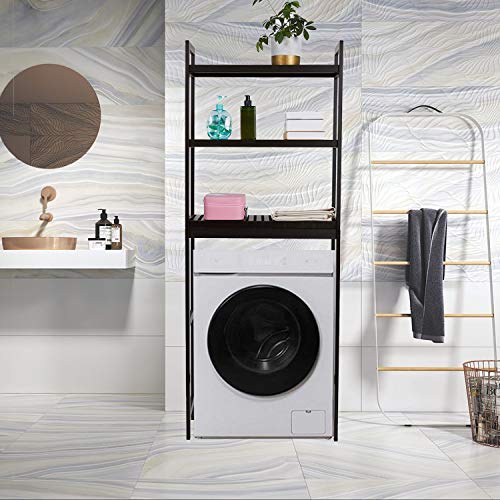 Bathroom Over The Toilet Organizer Storage Rack with Adjustable Shelves 3 Tier Bamboo Freestanding Shelf Plant Stand Multipurpose Organizer Space Saver for Laundry, Balcony,Brow
