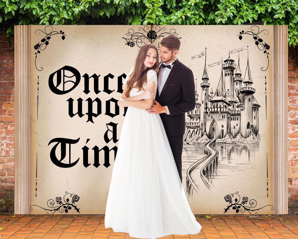 Fairy Tale Books Backdrops Once Upon a Time Ancient Castle Princess Romantic Story Photography Background Kids Baby Shower Banner Backdrop Wedding Birthday Party Cake Table Decorations 10x7ft