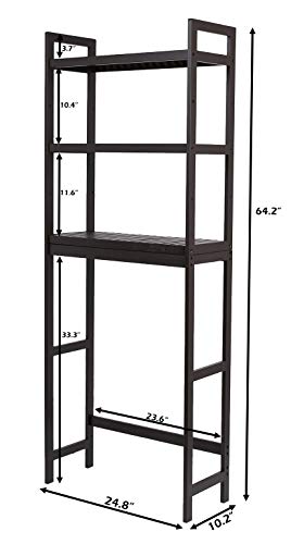 Bathroom Over The Toilet Organizer Storage Rack with Adjustable Shelves 3 Tier Bamboo Freestanding Shelf Plant Stand Multipurpose Organizer Space Saver for Laundry, Balcony,Brow