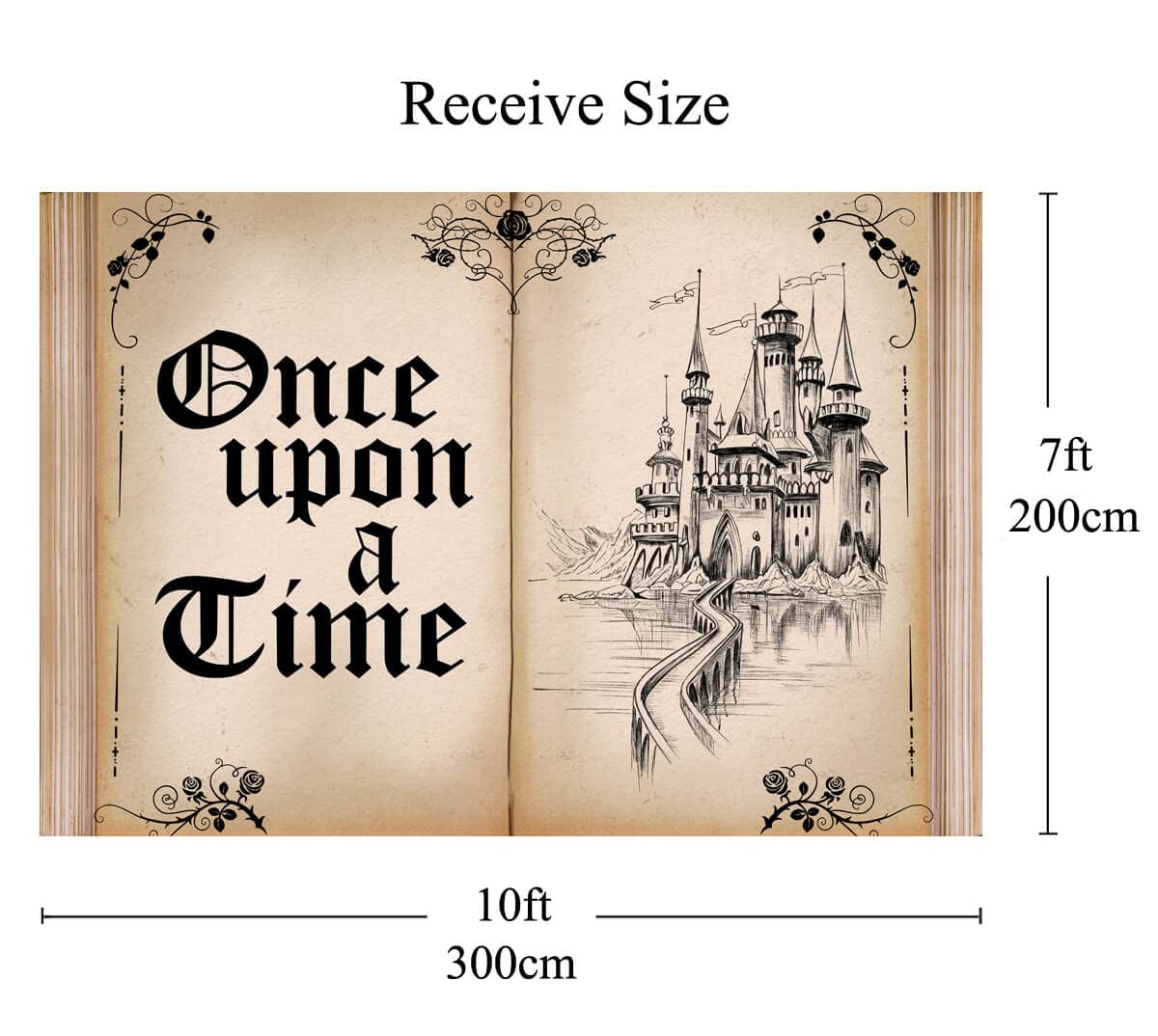 Fairy Tale Books Backdrops Once Upon a Time Ancient Castle Princess Romantic Story Photography Background Kids Baby Shower Banner Backdrop Wedding Birthday Party Cake Table Decorations 10x7ft