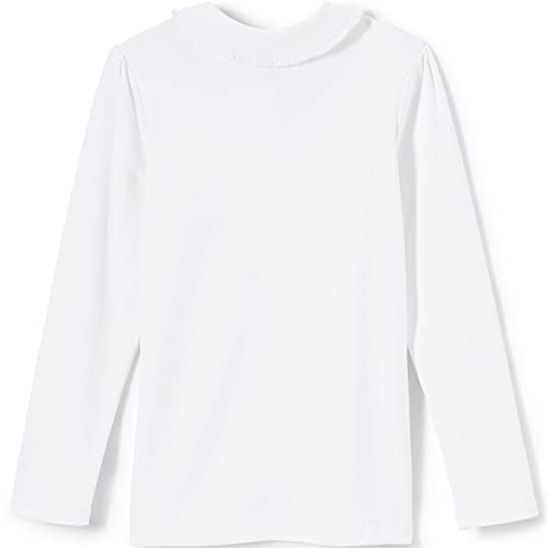 Lands' End School Uniform Girls Long Sleeve Ruffle Collar Knit Peter Pan White Kids Medium