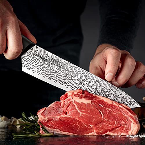 Knife Set, 15 Pieces Damascus Kitchen Knife Set with Built in Knife Sharpener Block, Dishwasher Safe, German Stainless Steel Knife Block Set