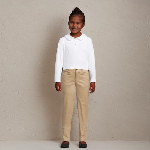 Lands' End School Uniform Girls Long Sleeve Ruffle Collar Knit Peter Pan White Kids Medium