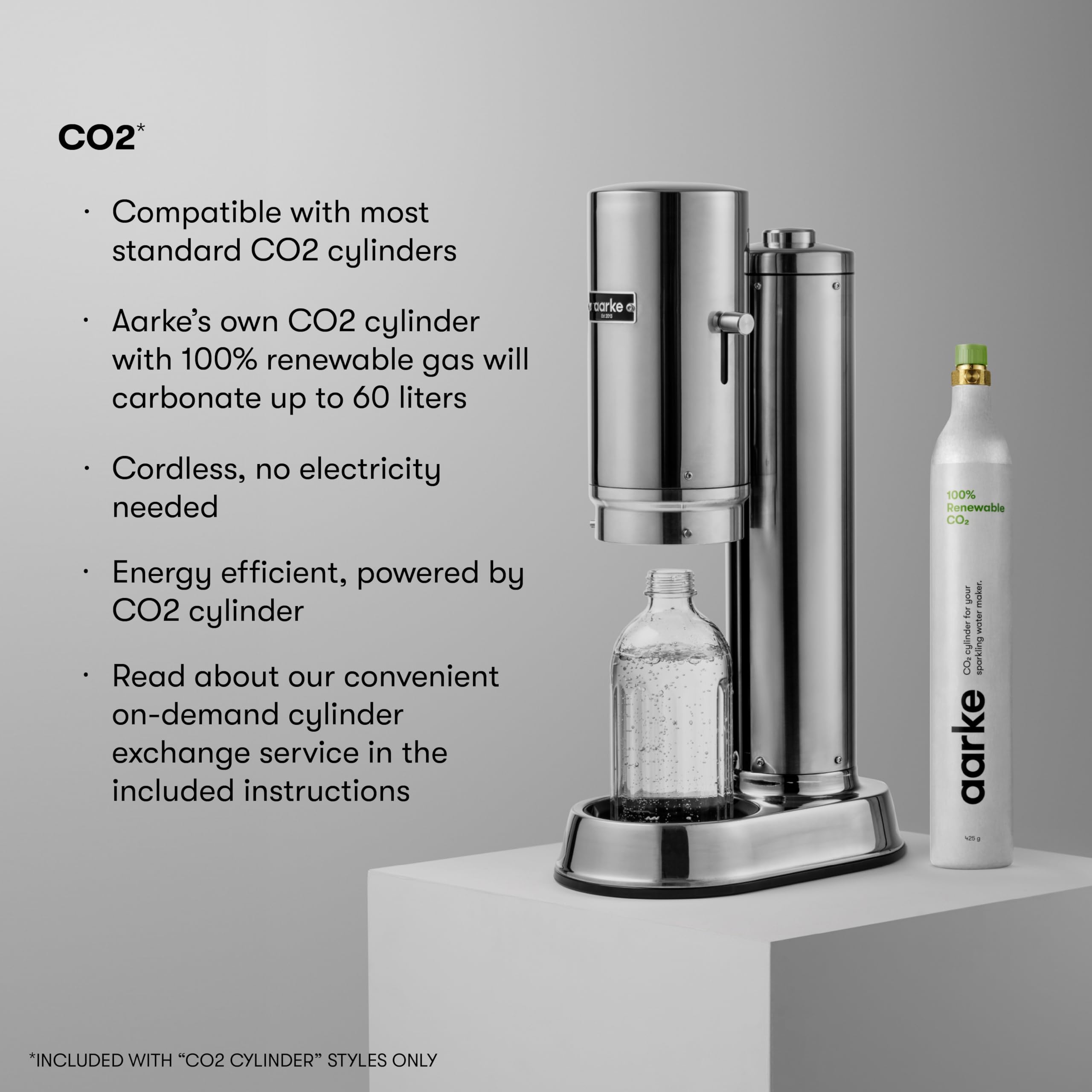 aarke Carbonator Pro, Sparkling & Carbonation Water Machine, Stainless Steel with Glass Reusable Bottle Volume 800 mL (Matte Black)