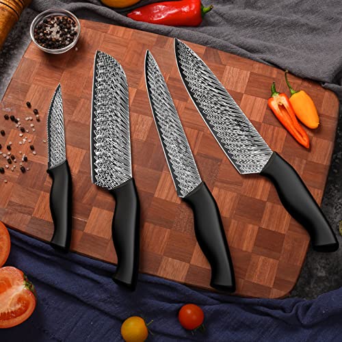 Knife Set, 15 Pieces Damascus Kitchen Knife Set with Built in Knife Sharpener Block, Dishwasher Safe, German Stainless Steel Knife Block Set