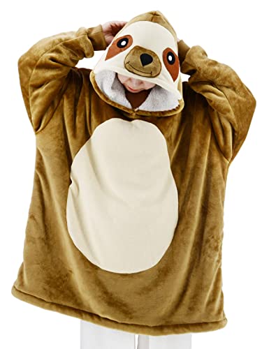 vavalad Sloth Wearable Blanket Sweatshirt Sherpa Oversized Hoodie TV-Blanket with Sleeves and Pockets for Adults Men Women Teens One Size Fits All