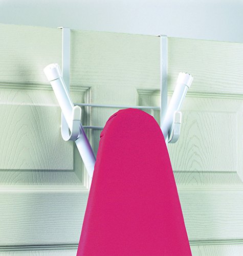 Spectrum Over the Door Ironing Board Holder (White) - No-Installation Storage Organizer for Laundry Room, Kitchen, Home, Wardrobe, Closet, & Bedroom / Rubberized Hook Ends for No Damage