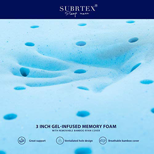 subrtex 4 Inch Bed Mattress Topper and Removable Bamboo Cover Bundle (Queen)