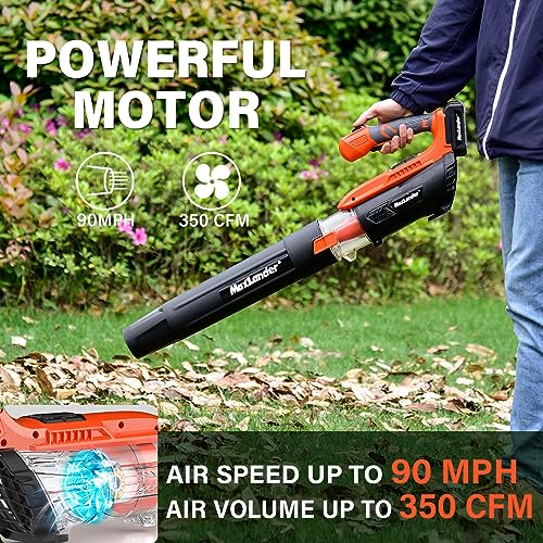 MAXLANDER Leaf Blower Cordless with Battery and Charger, 350CFM Battery Powered Leaf Blowers for Lawn Care, 2-Speed Mode Electric Leaf Blower for Snow Blowing 2PCS 2.0Ah Batteries Included