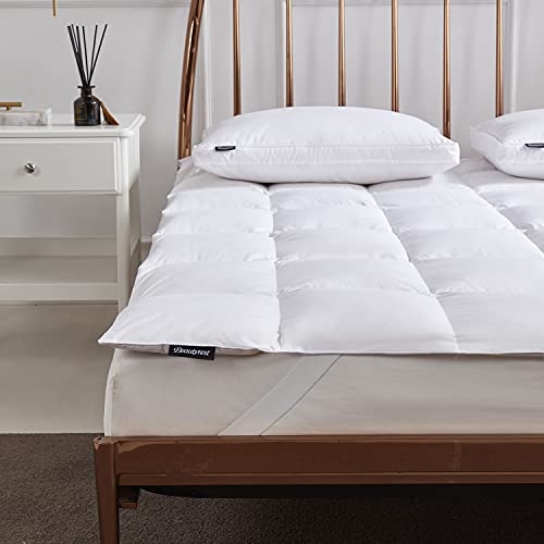 Beautyrest Tencel & Cotton Blend Feathebed White Down Fiber MatressTopper with Elasticized Anchor Bands
