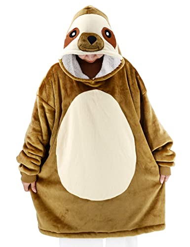 vavalad Sloth Wearable Blanket Sweatshirt Sherpa Oversized Hoodie TV-Blanket with Sleeves and Pockets for Adults Men Women Teens One Size Fits All