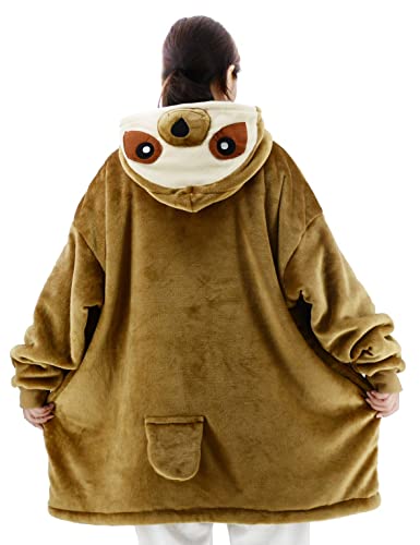 vavalad Sloth Wearable Blanket Sweatshirt Sherpa Oversized Hoodie TV-Blanket with Sleeves and Pockets for Adults Men Women Teens One Size Fits All