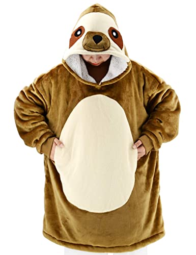 vavalad Sloth Wearable Blanket Sweatshirt Sherpa Oversized Hoodie TV-Blanket with Sleeves and Pockets for Adults Men Women Teens One Size Fits All