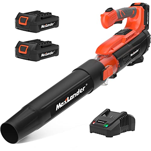 MAXLANDER Leaf Blower Cordless with Battery and Charger, 350CFM Battery Powered Leaf Blowers for Lawn Care, 2-Speed Mode Electric Leaf Blower for Snow Blowing 2PCS 2.0Ah Batteries Included