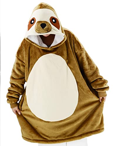 vavalad Sloth Wearable Blanket Sweatshirt Sherpa Oversized Hoodie TV-Blanket with Sleeves and Pockets for Adults Men Women Teens One Size Fits All