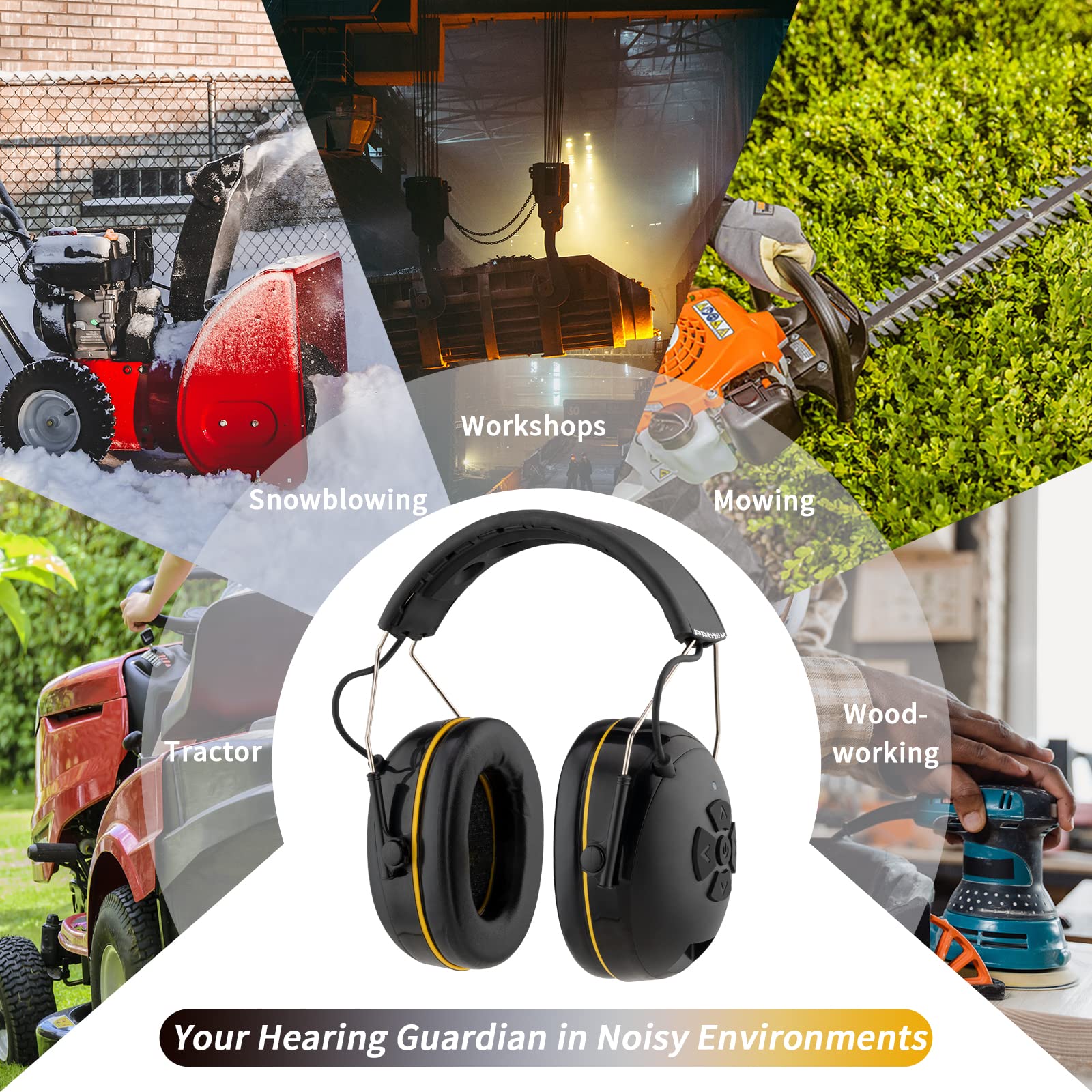 inf protear(Upgraded E6850 Bluetooth Hearing Protection with Integrated Microphone, High-Fidelity Speakers,120H+Playtime, Ideal Ear Muffs for Noise Reduction for Mowing, Workshop, NRR 25 dB