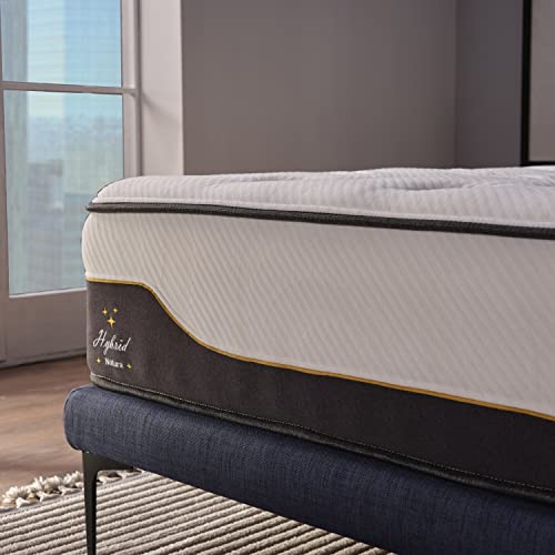 Bsleep Hybrid Mattress Queen 13" | Bamboo Charcoal Memory Foam | Cotton Cover | CertiPUR-US Certified | Bed-in-a-Box | Back Pain Relief Support | Medium Firm