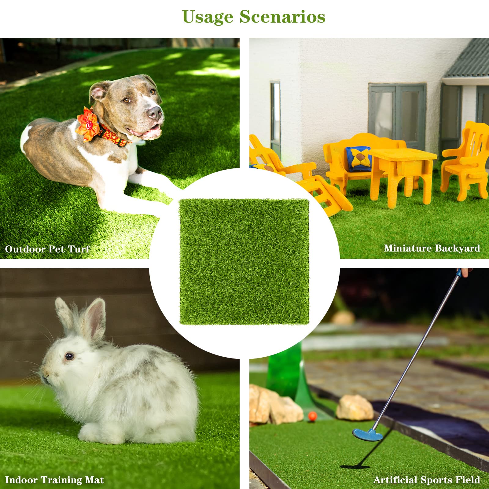 TURSTIN 6 Packs Artificial Grass Square Mat 12 x 12 Inch Fake Grass Turf Patch with Drainage Hole Synthetic Garden Grass Tiles Realistic Grass Rug for DIY Indoor Outdoor