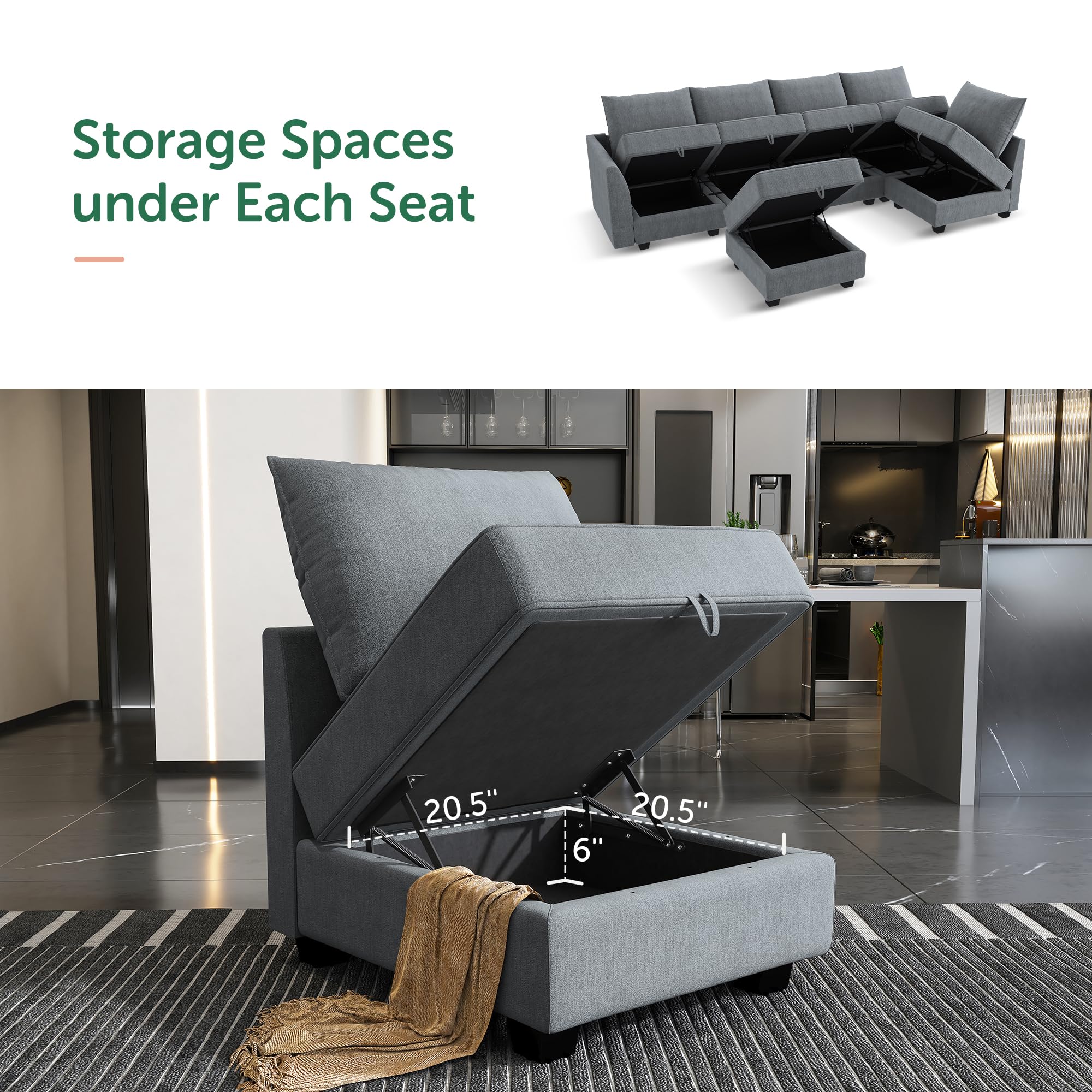 HONBAY Convertible L Shape Sectional Sofa Modular Sectional Couch with Reversible Chaise L Shaped Sofa 4 Seat Couch with Storage Ottoman, Bluish Grey