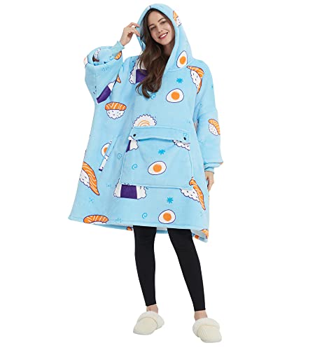 Kjlwb Wearable Blanket Hoodie for Adults, Oversized Sherpa Wearable Blankets Sweatshirt Women Men with Giant Pockets,One Size Fits All