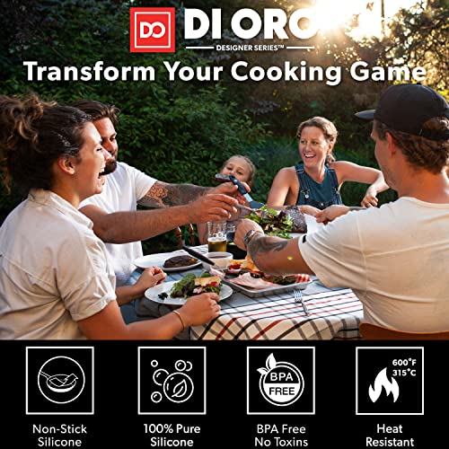 DI ORO Silicone Turner Spatula Set - Kitchen Spatulas for Nonstick Cookware - Flexible & Thin Cooking Turners for Flipping Pancakes & Eggs - 600°F Heat-Resistant & BPA Free - Dishwasher Safe (Black)