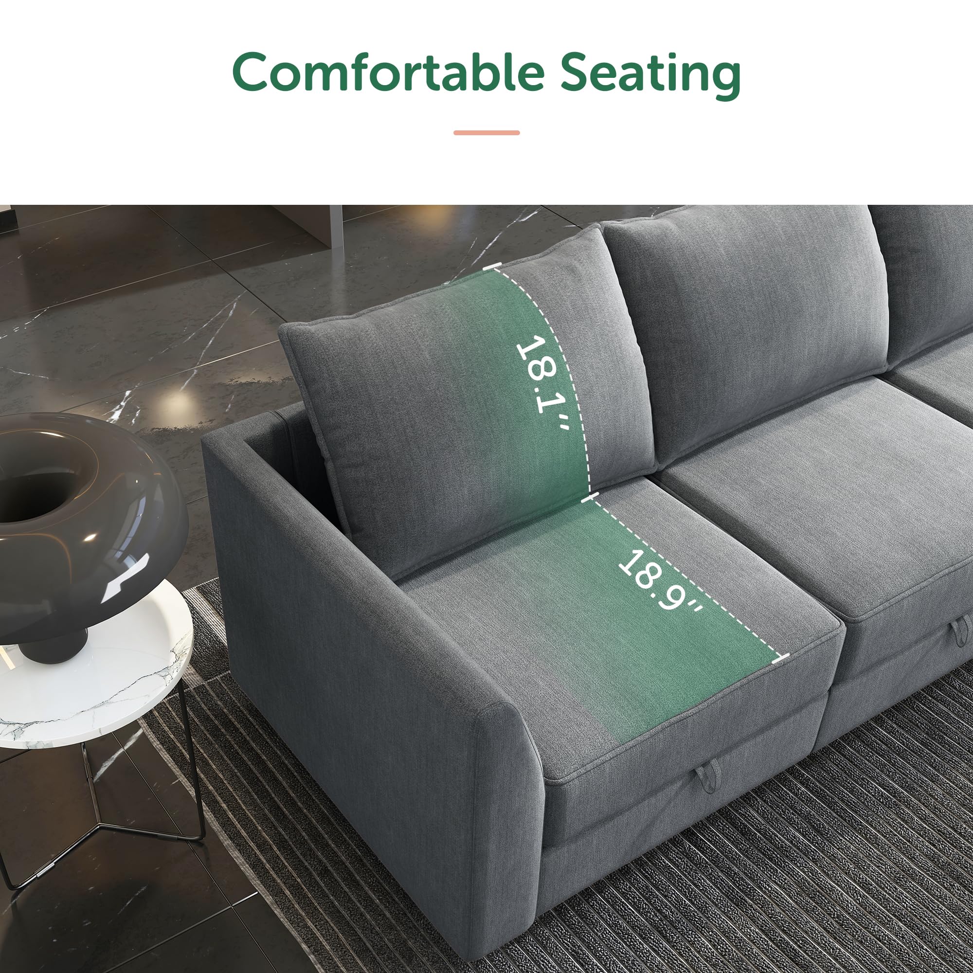 HONBAY Convertible L Shape Sectional Sofa Modular Sectional Couch with Reversible Chaise L Shaped Sofa 4 Seat Couch with Storage Ottoman, Bluish Grey