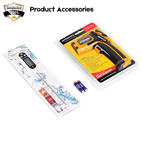 Infrared Thermometer Non-Contact Digital Laser Temperature Gun Color Display -58℉~1112℉(-50℃~600℃) Adjustable Emissivity - for Cooking/BBQ/Food/Fridge/Pizza Oven/Engine - Meat Thermometer Included
