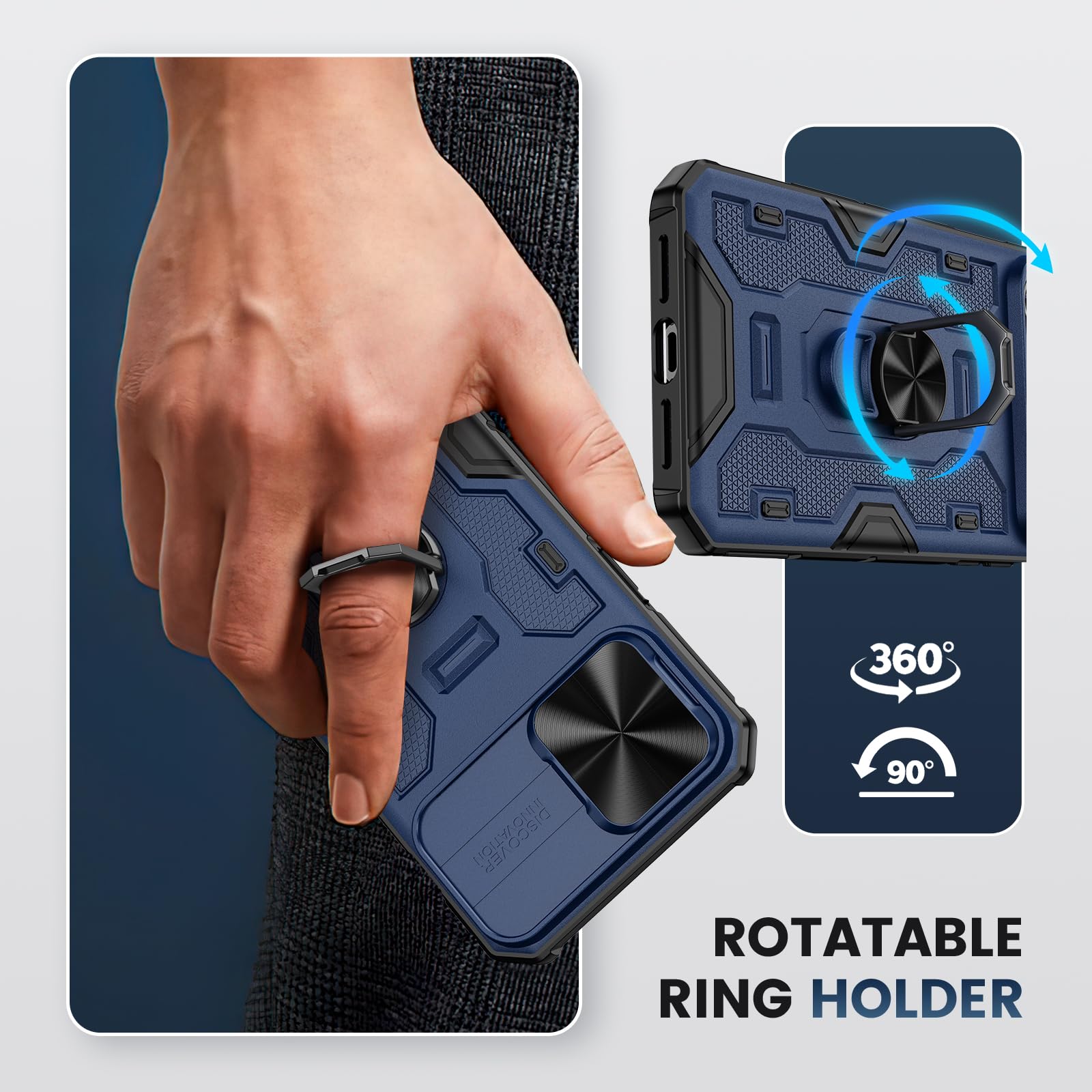 NULETO for iPhone 13 Pro Max & iPhone 12 Pro Max Case: iPhone 13 Pro Max & iPhone 12 Pro Max Case with Stand & Camera Cover - Protective Case Built-in 360° Rotate Ring Kickstand Shockproof - Blue